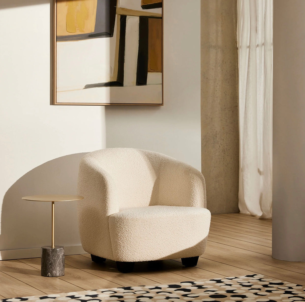 Carey Curved Chair Ivory Boucle by Horgans | FRAMING TO A T